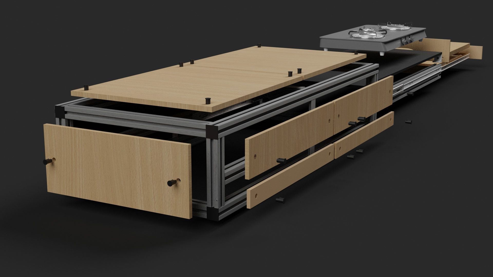 Slide-out camping kitchen box Foris